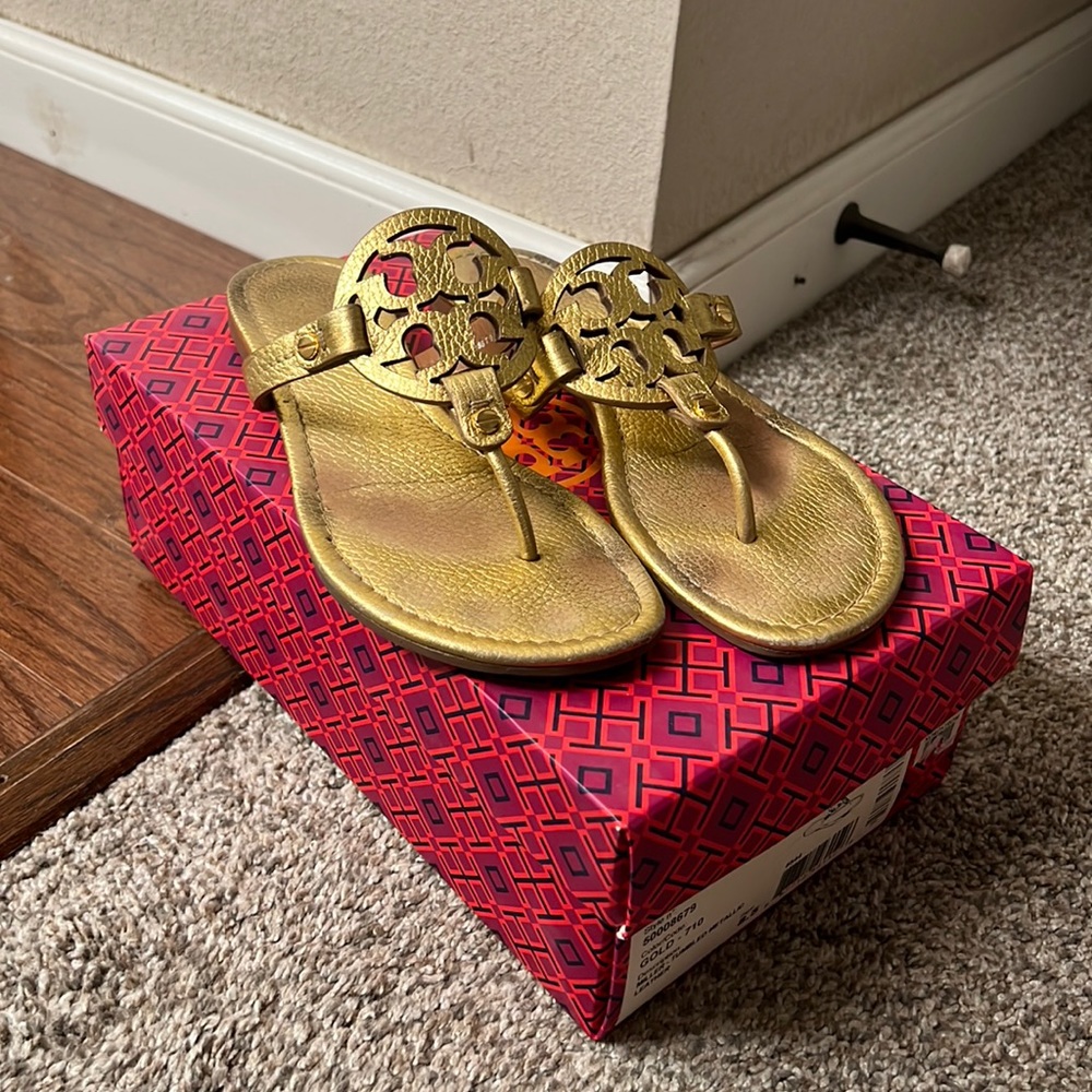 Tory Burch Miller Gold Tumbled Metallic Leather - Gem
